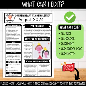 PTA PTO Monthly Newsletter Flyer Bundle Canva Template, Pta Pto School ...