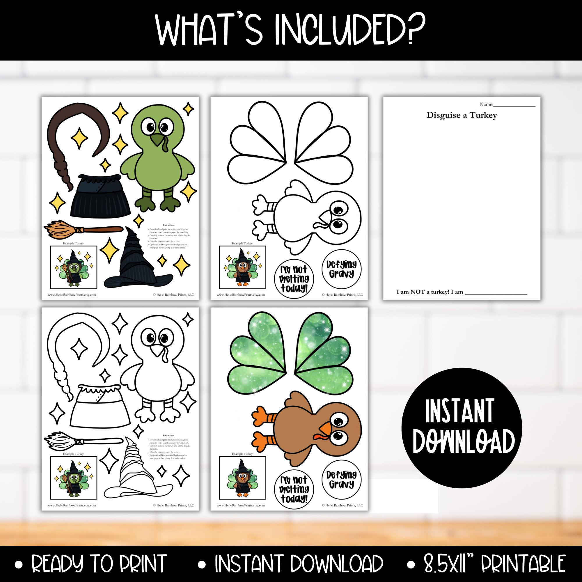 Disguise the Turkey Wicked Witch Printable Craft Kit, Elphaba Coloring ...