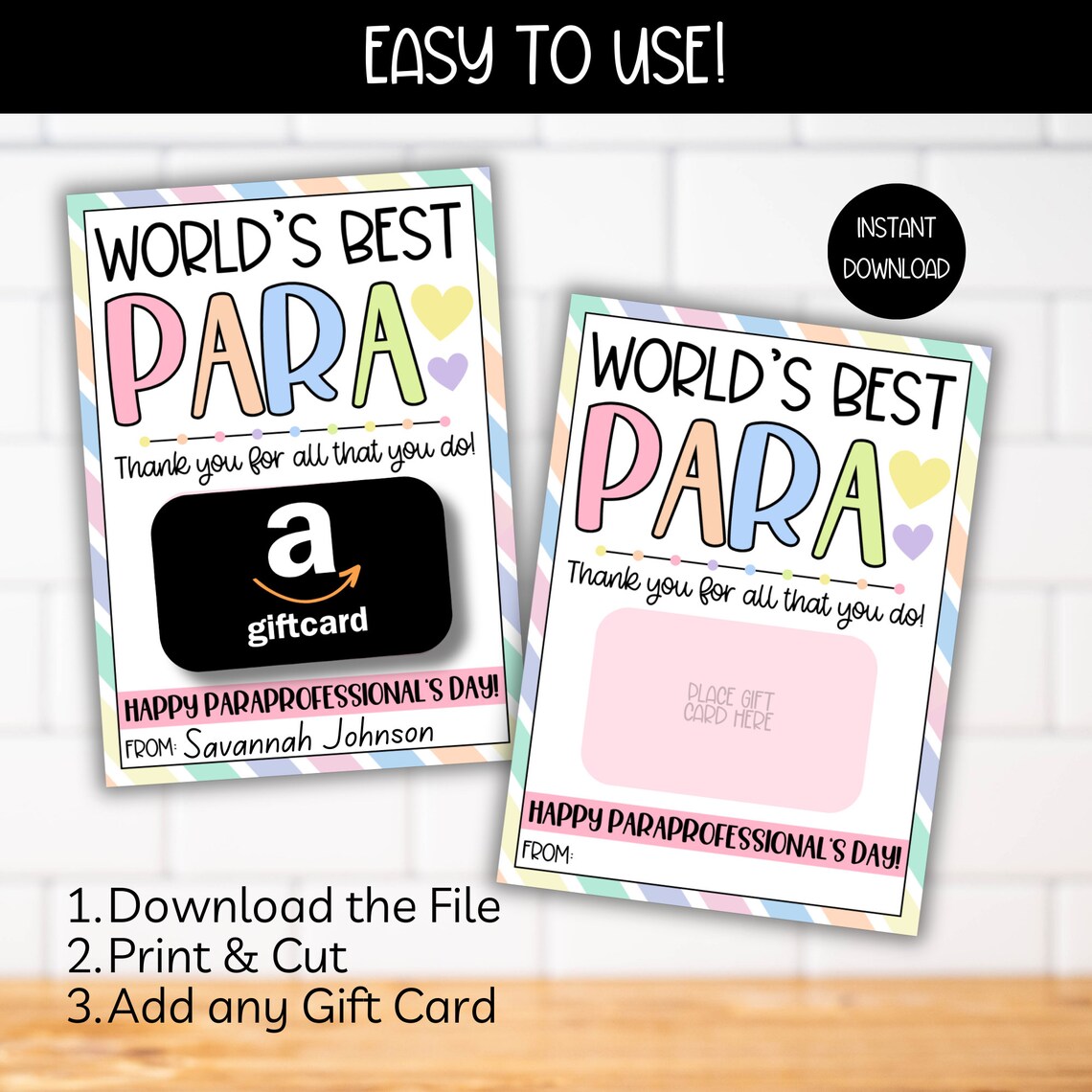 World's Best Para Gift Card Holder, Paraprofessional Appreciation Day ...