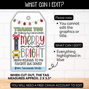 School Bus Driver Christmas Gift Tag Card, PTA PTO Staff Appreciation ...