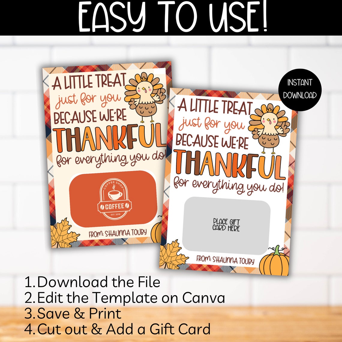 Thanksgiving Thankful for You Personalized Gift Card Holder, Thank You ...