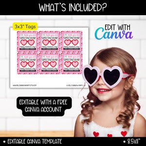 Valentine's Day Heart Sunglasses Treat Goody Bag Tag Card, Pink Boys ...