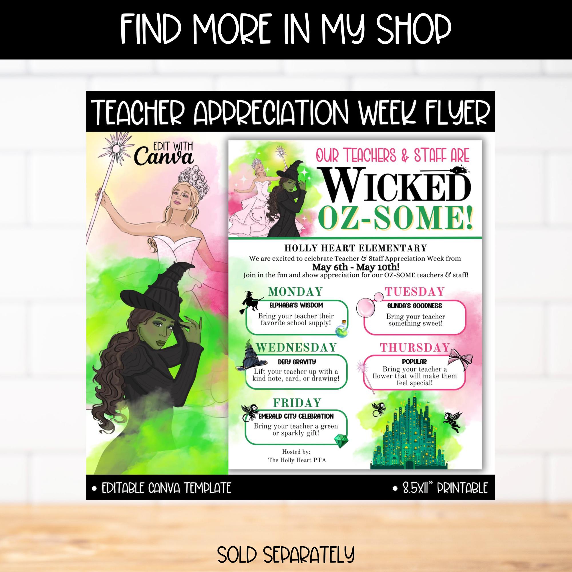 Wicked Teacher Appreciation Week Theme Poster Sign Bundle, Wizard of Oz ...