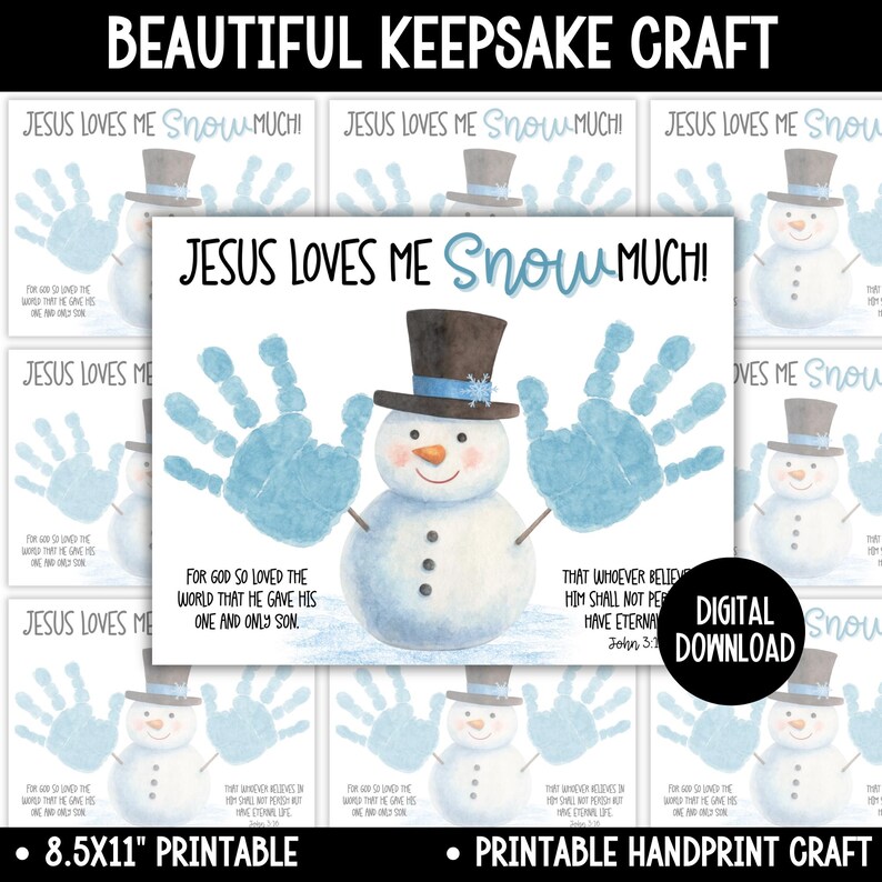 Christian Snowman Handprint Craft Printable, Jesus Loves Me Snow Much ...