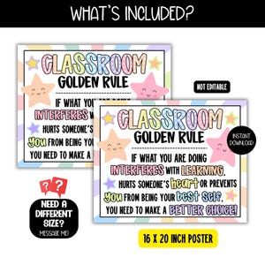 Pastel Rainbow Classroom Golden Rule Poster, Kindergarten Class Rules ...