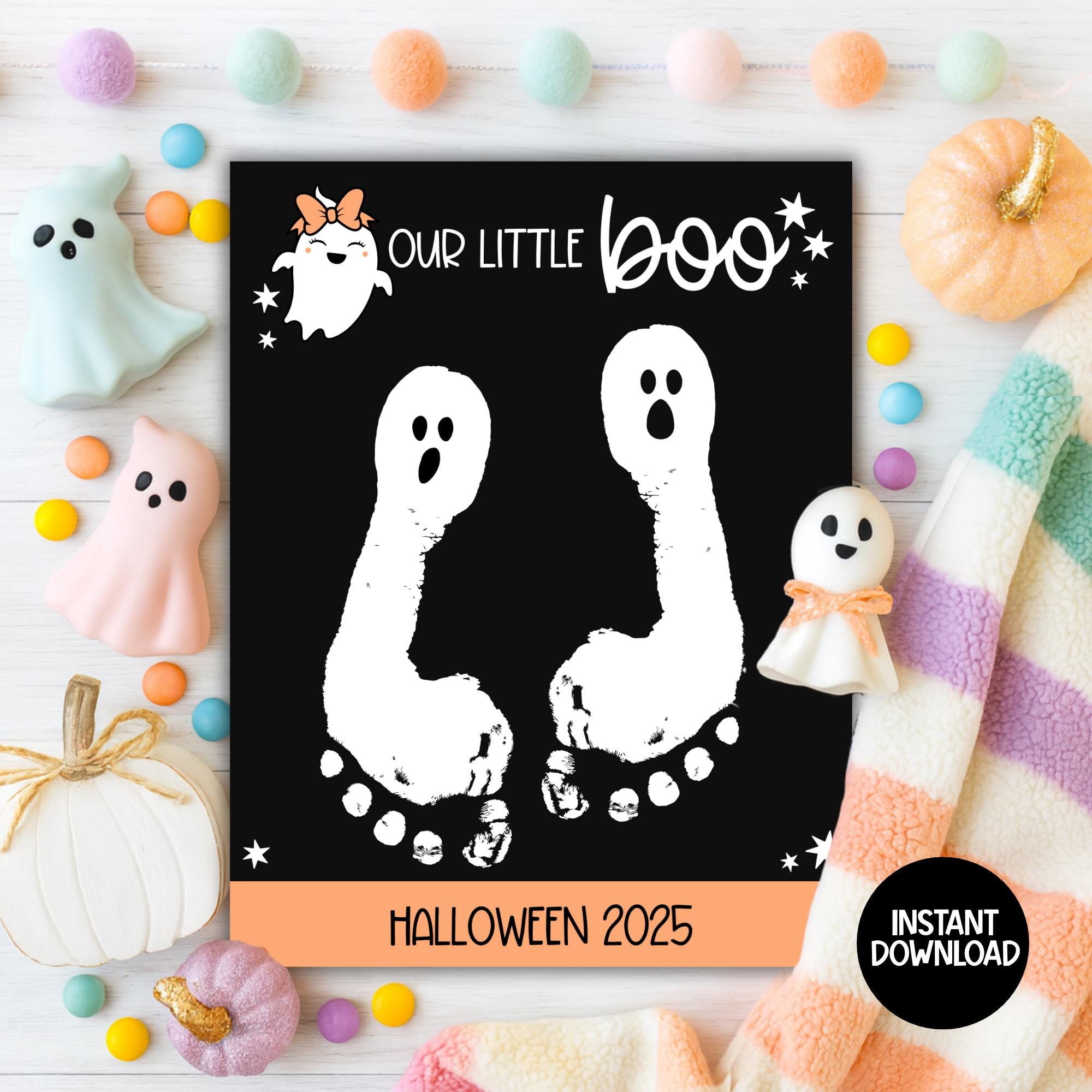 Halloween Ghost Handprint Footprint Craft Printable: Fall 2025 Toddler ...