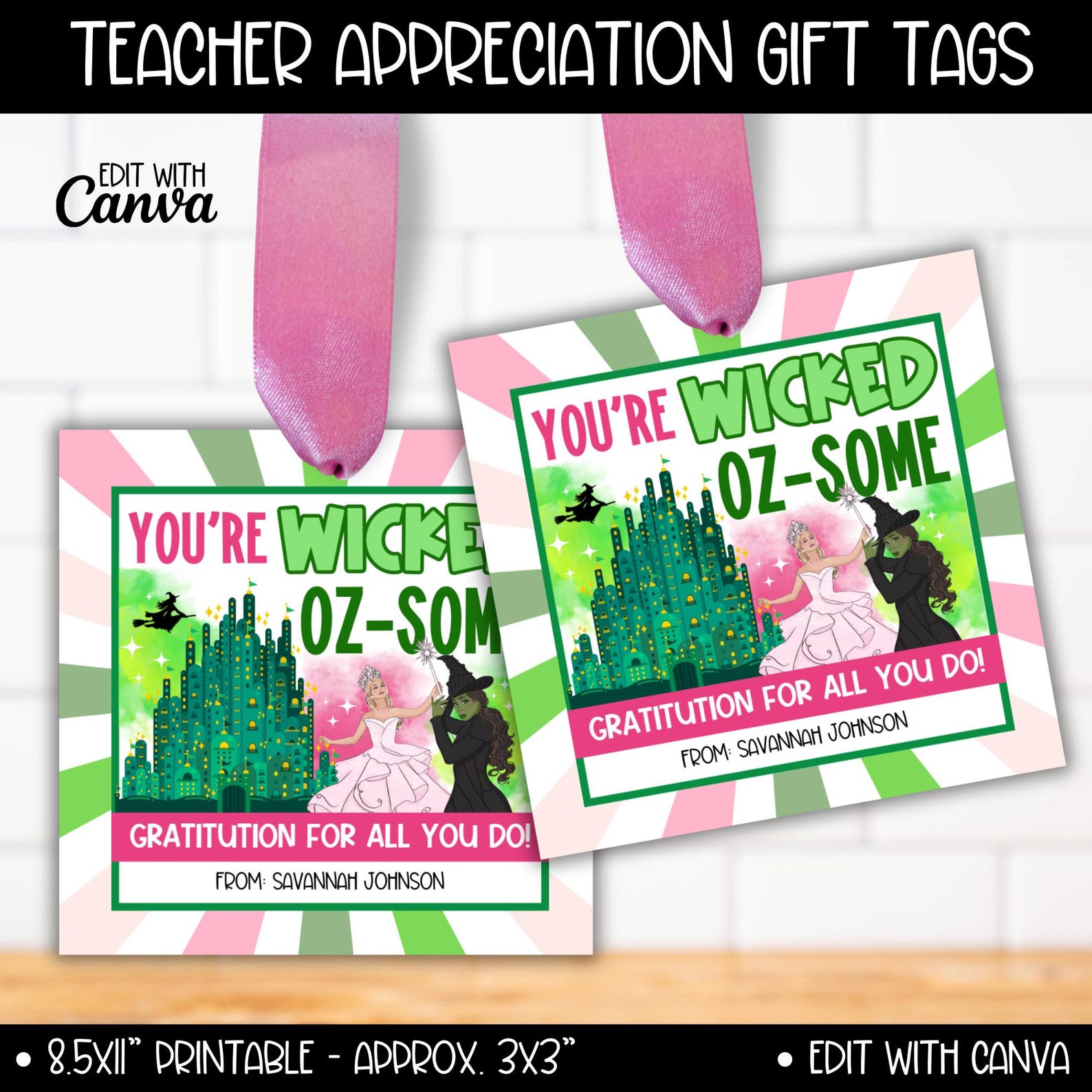 Wicked Thank You Gift Tags Template, Oz Theme Editable Appreciation Tag ...