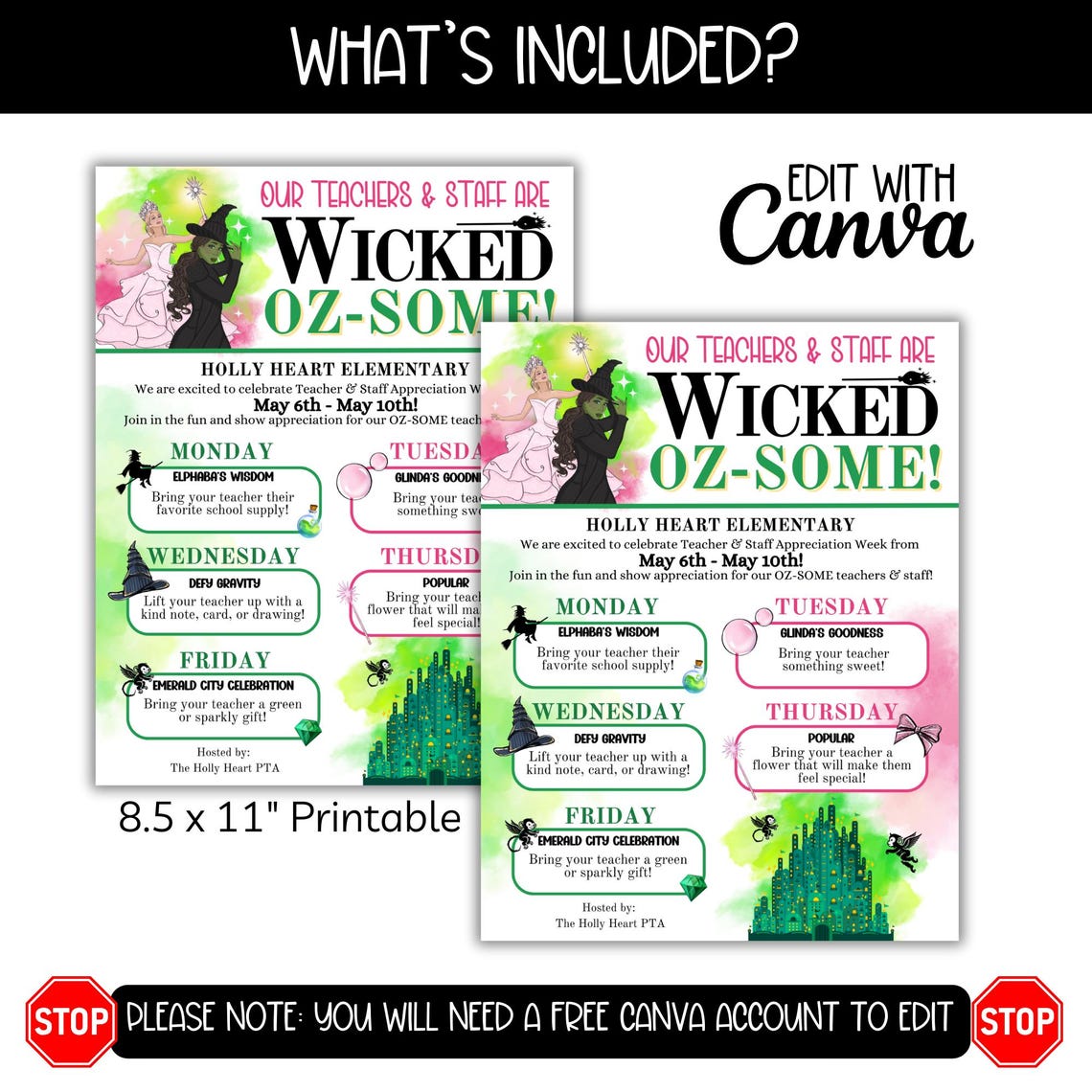 Wicked Theme Teacher Appreciation Week Theme Flyer Canva Template, Oz ...