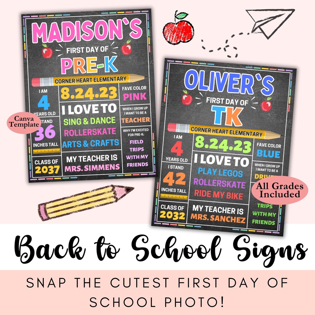 Editable First Day of School Chalkboard Sign Photo Prop Bundle, Back to ...