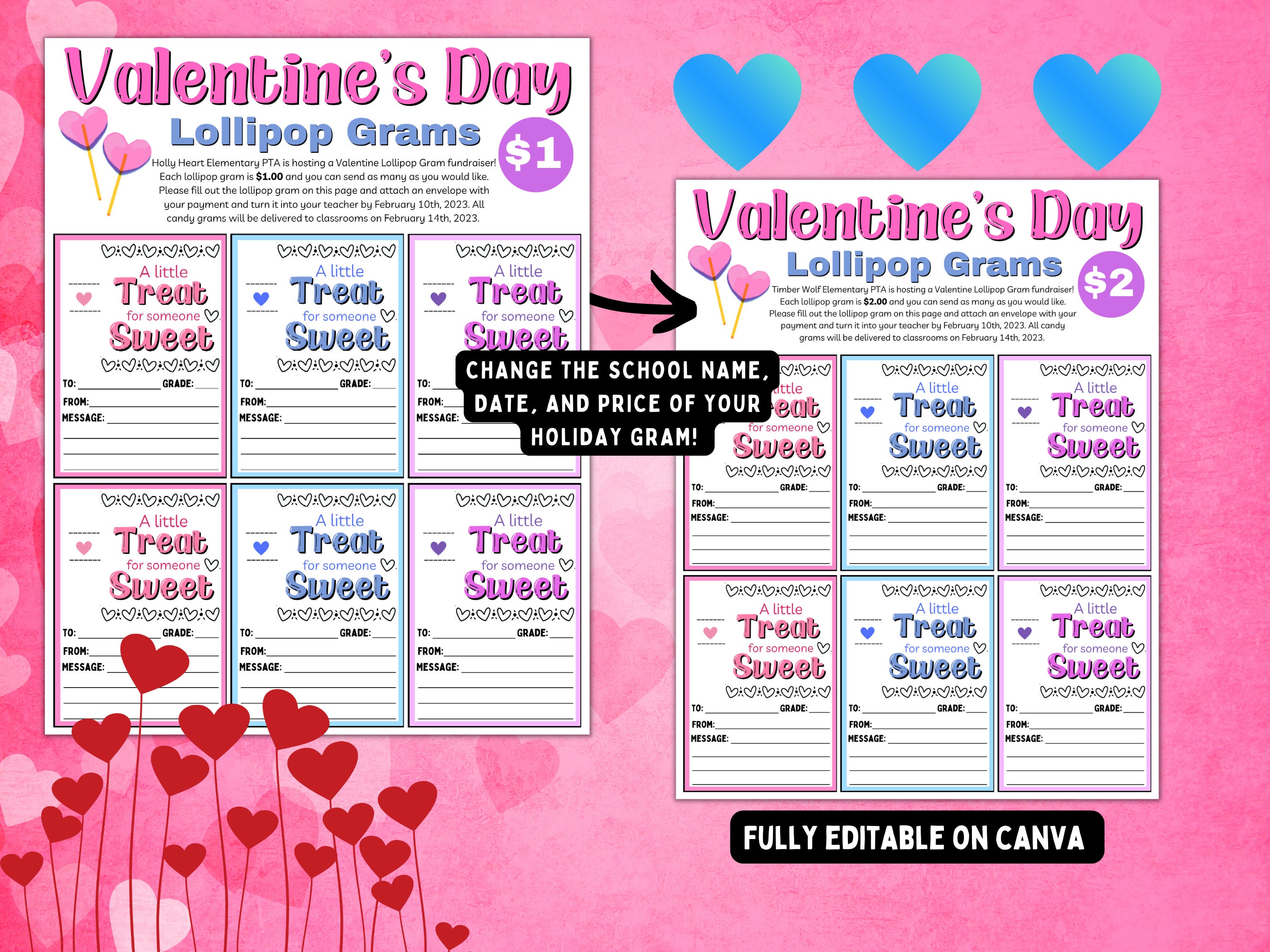 PTA PTO Valentine's Day Candy Gram School Fundraiser Flyer Template ...
