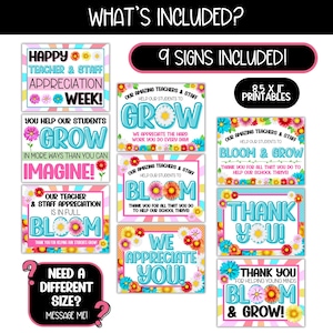 Bloom Flower Teacher Appreciation Week Theme Poster Sign Bundle, Floral ...