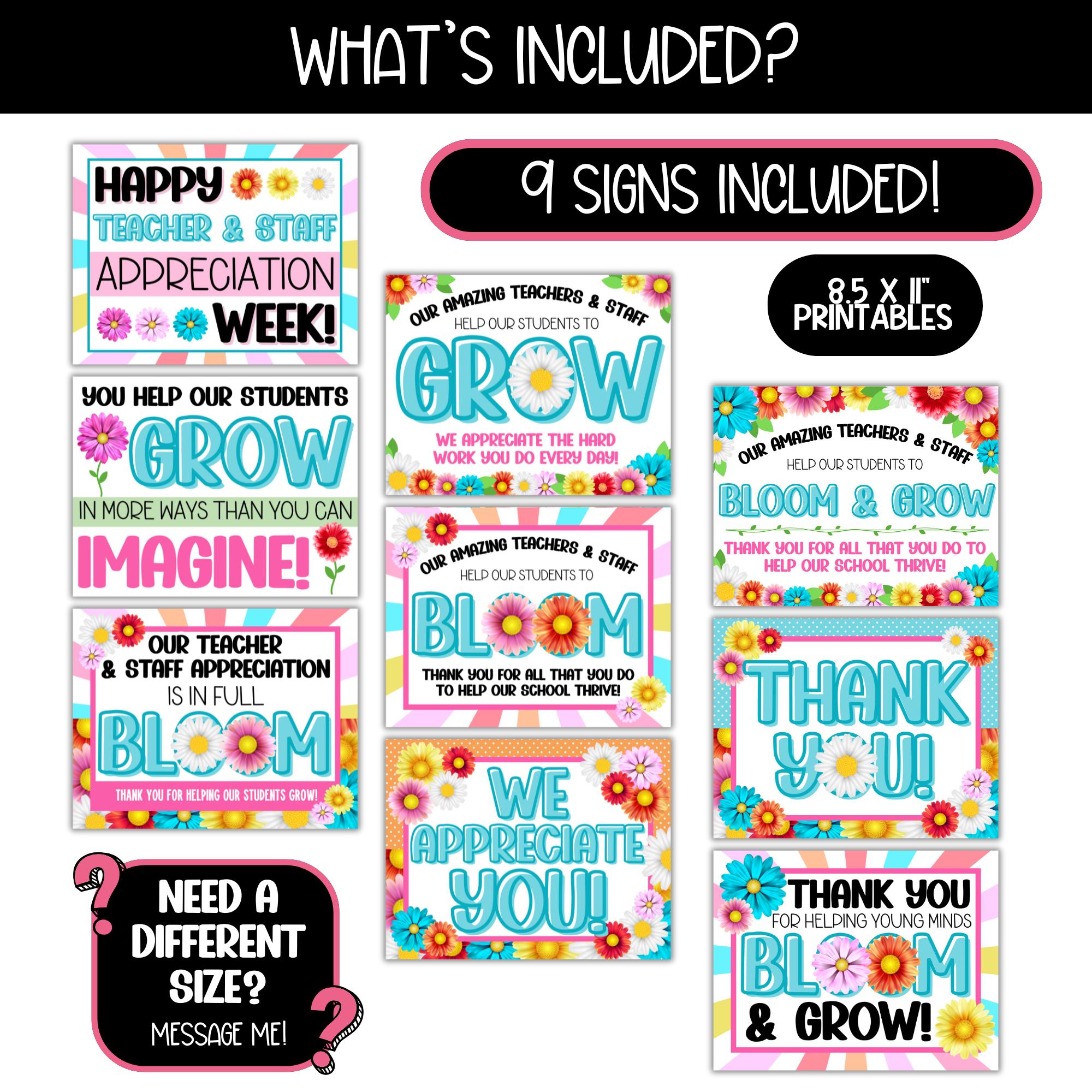 Bloom Flower Teacher Appreciation Week Theme Poster Sign Bundle, Floral ...