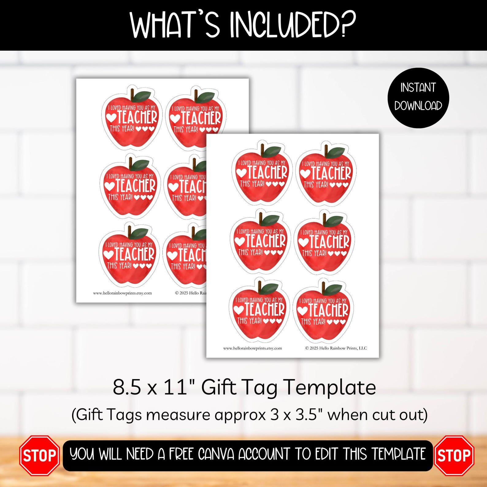 End of Year Teacher Staff Appreciation Apple Gift Tag, Last Day School ...