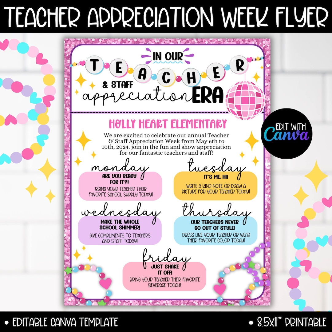 Teacher Staff Appreciation Week Theme Editable Flyer, Pop Star Theme ...