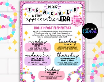 Teacher and Staff Appreciation Week Theme Flyer, Editable Canva ...