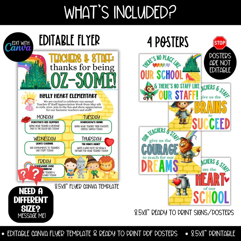 Teacher Staff Appreciation Week Wizard of Oz Theme Flyer Poster Sign ...
