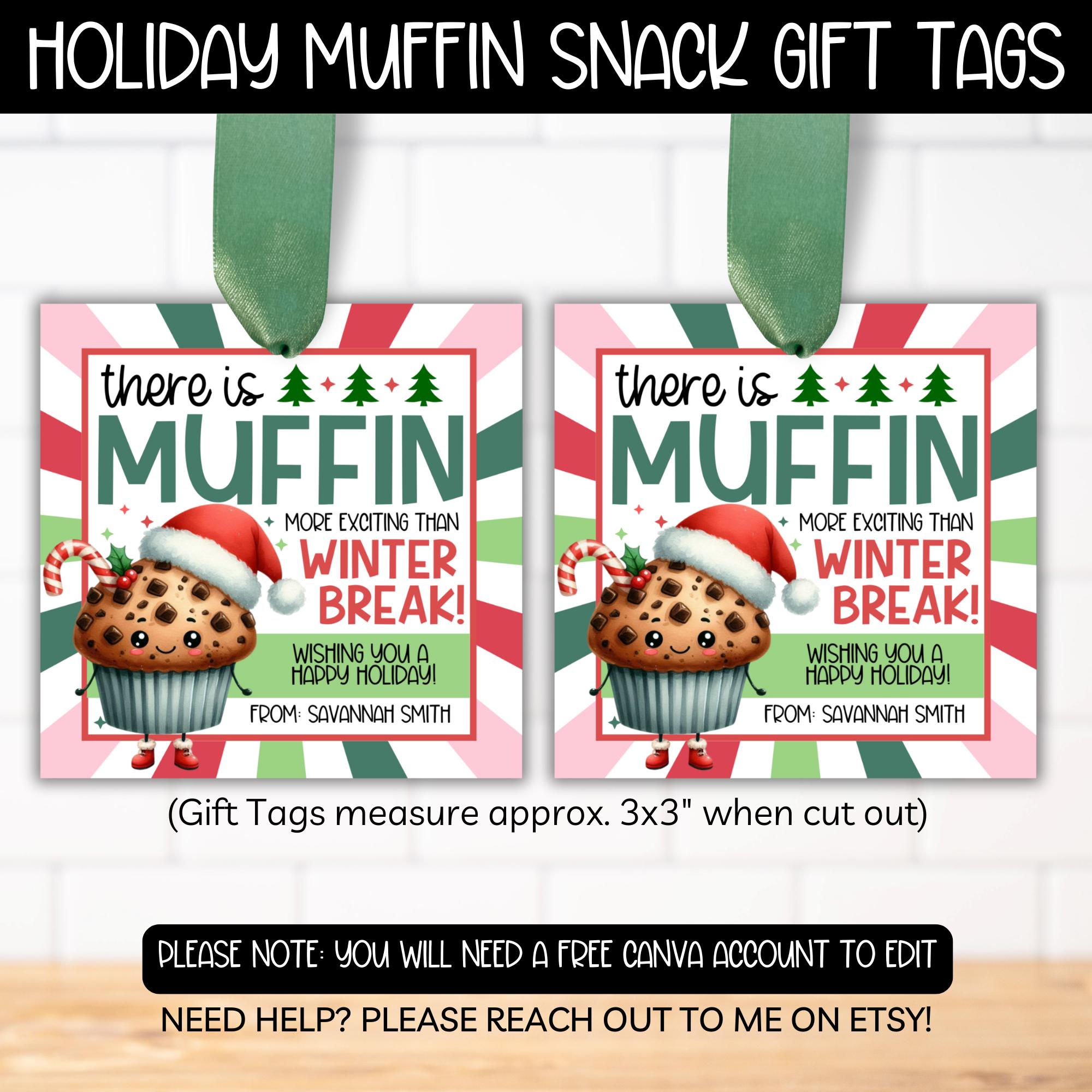 Holiday Muffin Kids Class Treat Gift Tags, Editable Christmas Mini ...
