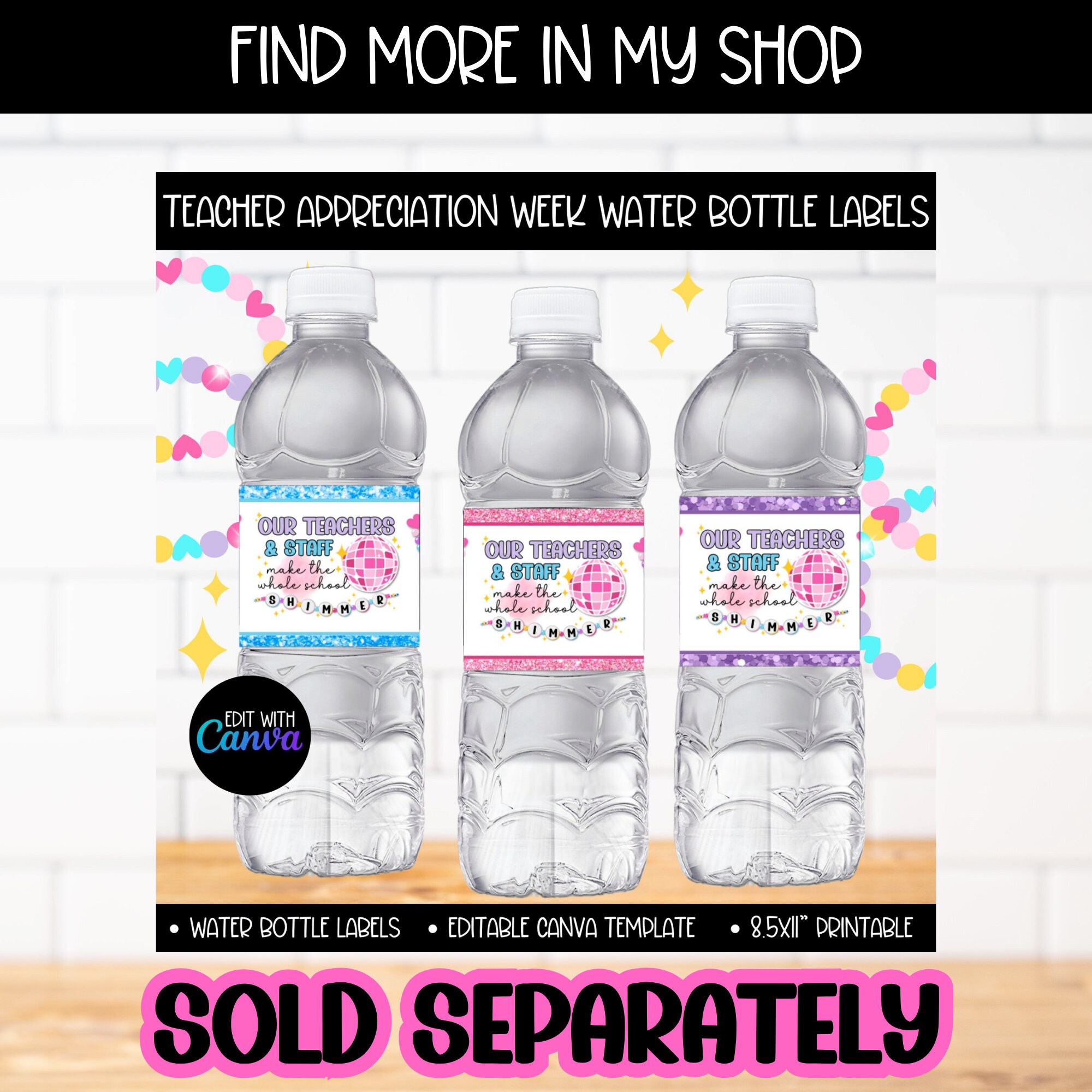 Teacher Staff Appreciation Week Glitter Bracelet Gift Tags, Pop Star ...