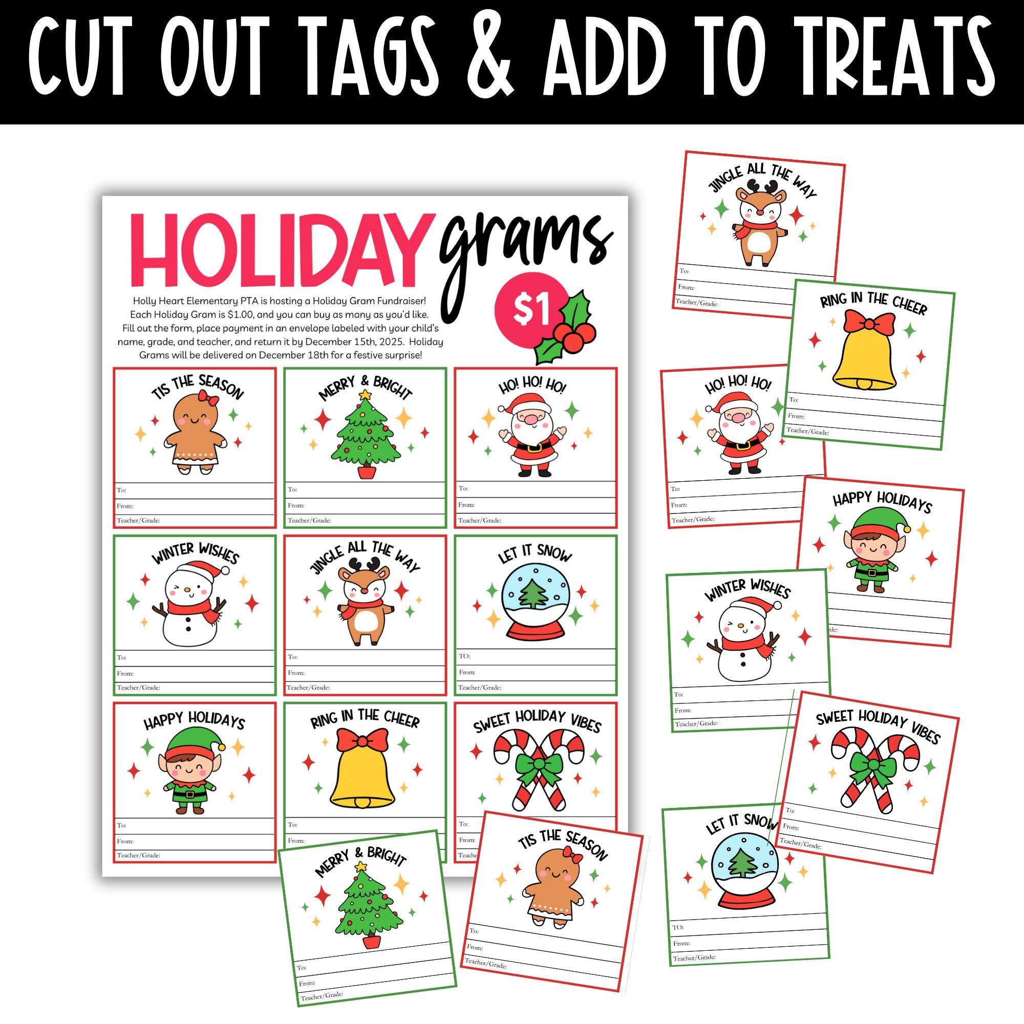 Christmas Grams Fundraiser Kit, Holiday Candy Cane Gram Tags Printable ...