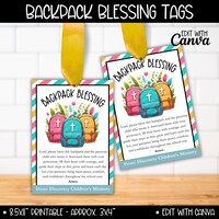 Backpack Blessing Printable Gift Tag, Editable Back to School Blessed ...