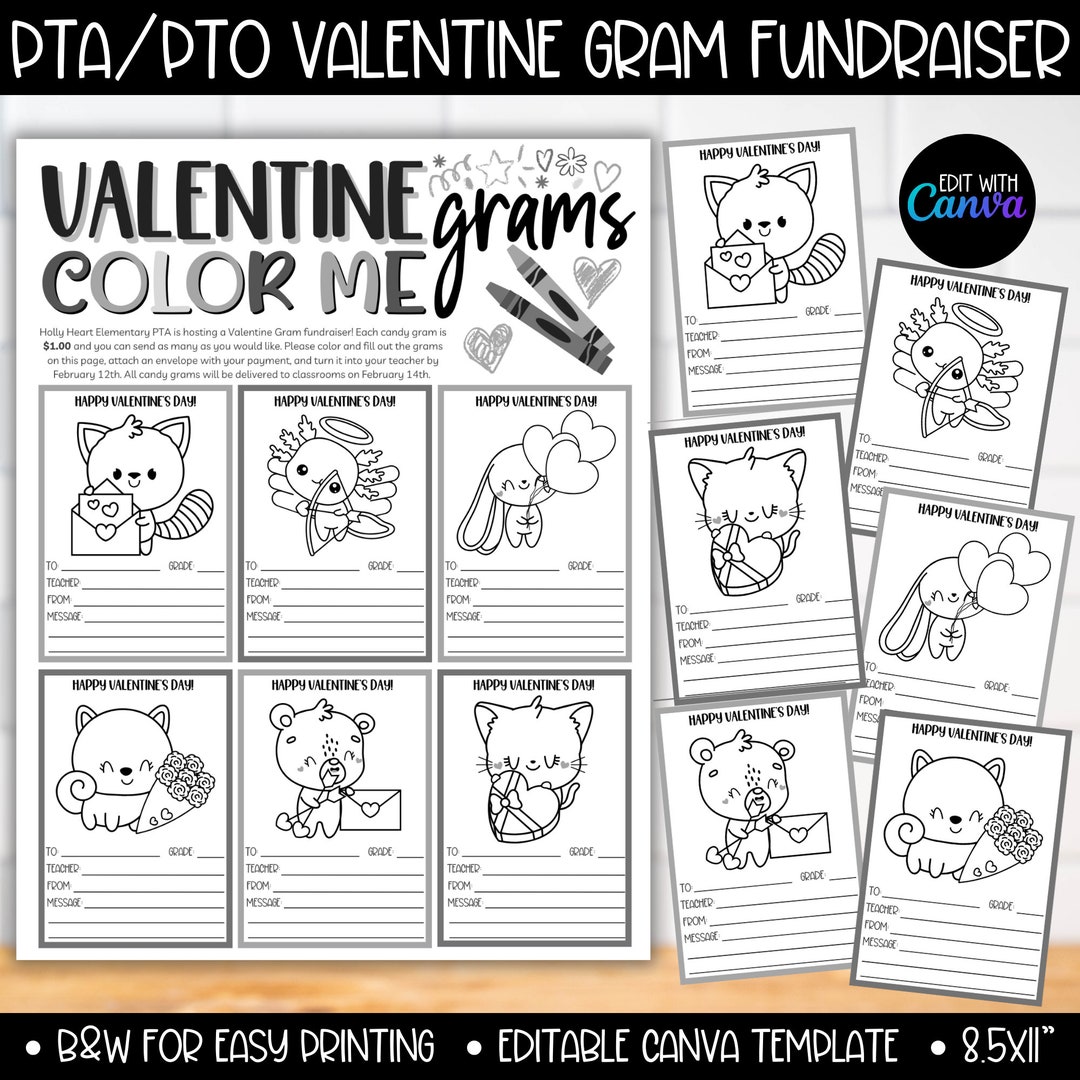 Valentine's Day Coloring Candy Gram Fundraiser Flyer Forms Tag Template ...