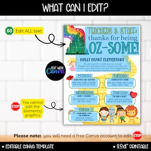 Teacher and Staff Appreciation Week Oz Theme Flyer Template, Editable ...