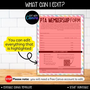 PTA Membership Form Flyer Editable Canva Template, Rainbow PTA ...