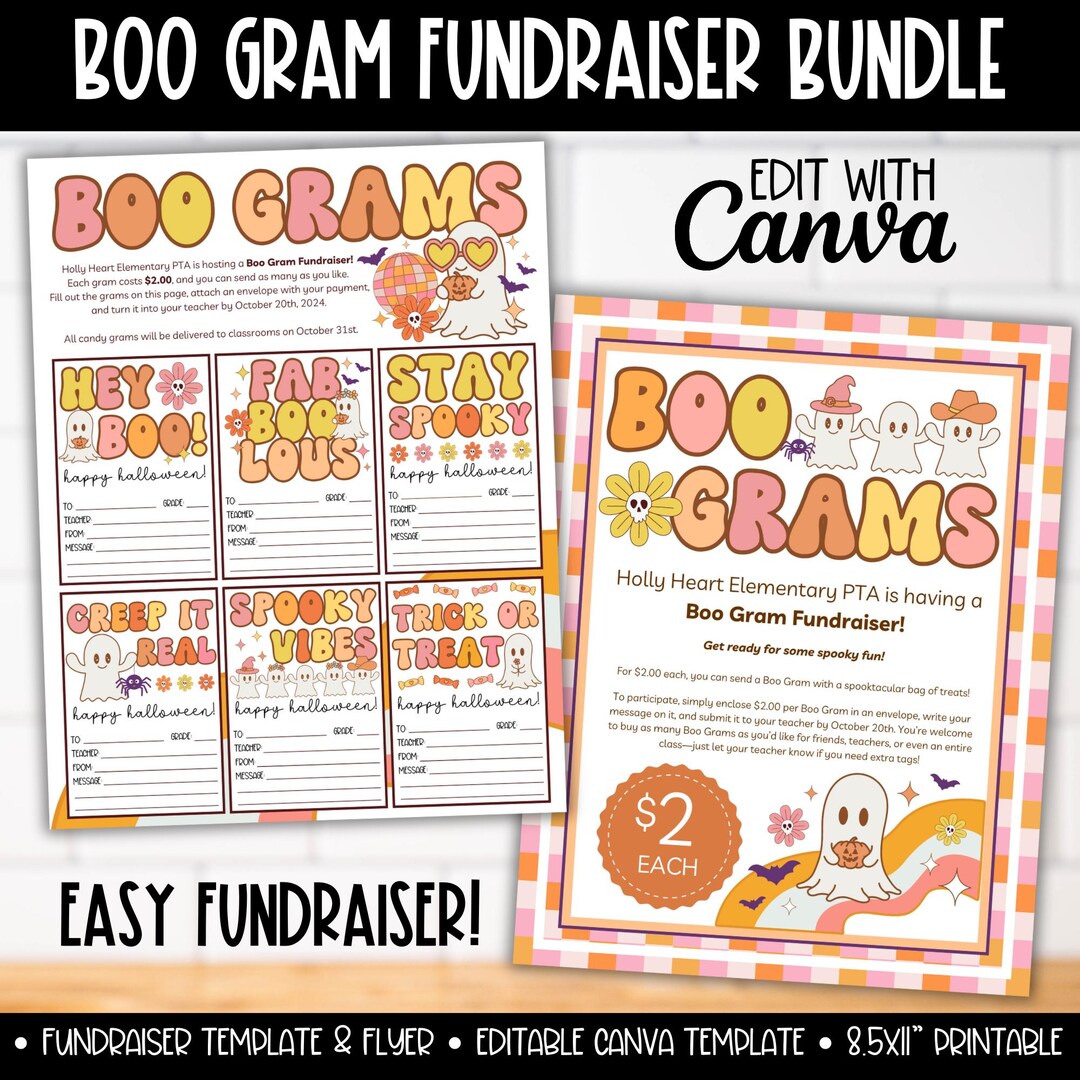 Halloween Boo Gram School Fundraiser Flyer Template Bundle, PTA Groovy ...