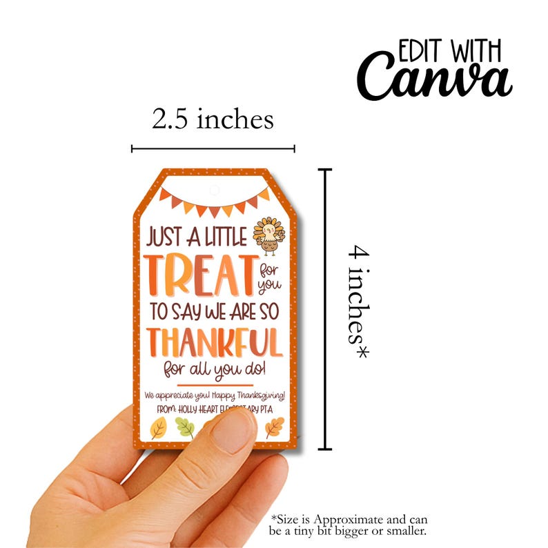 Thanksgiving Gift Tags Template, Editable Thankful for You Treat Tag ...