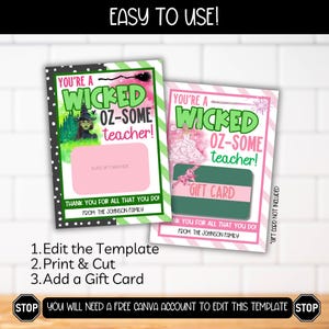 Wicked Teacher Appreciation Week Theme Gift Card Holder Template Bundle ...