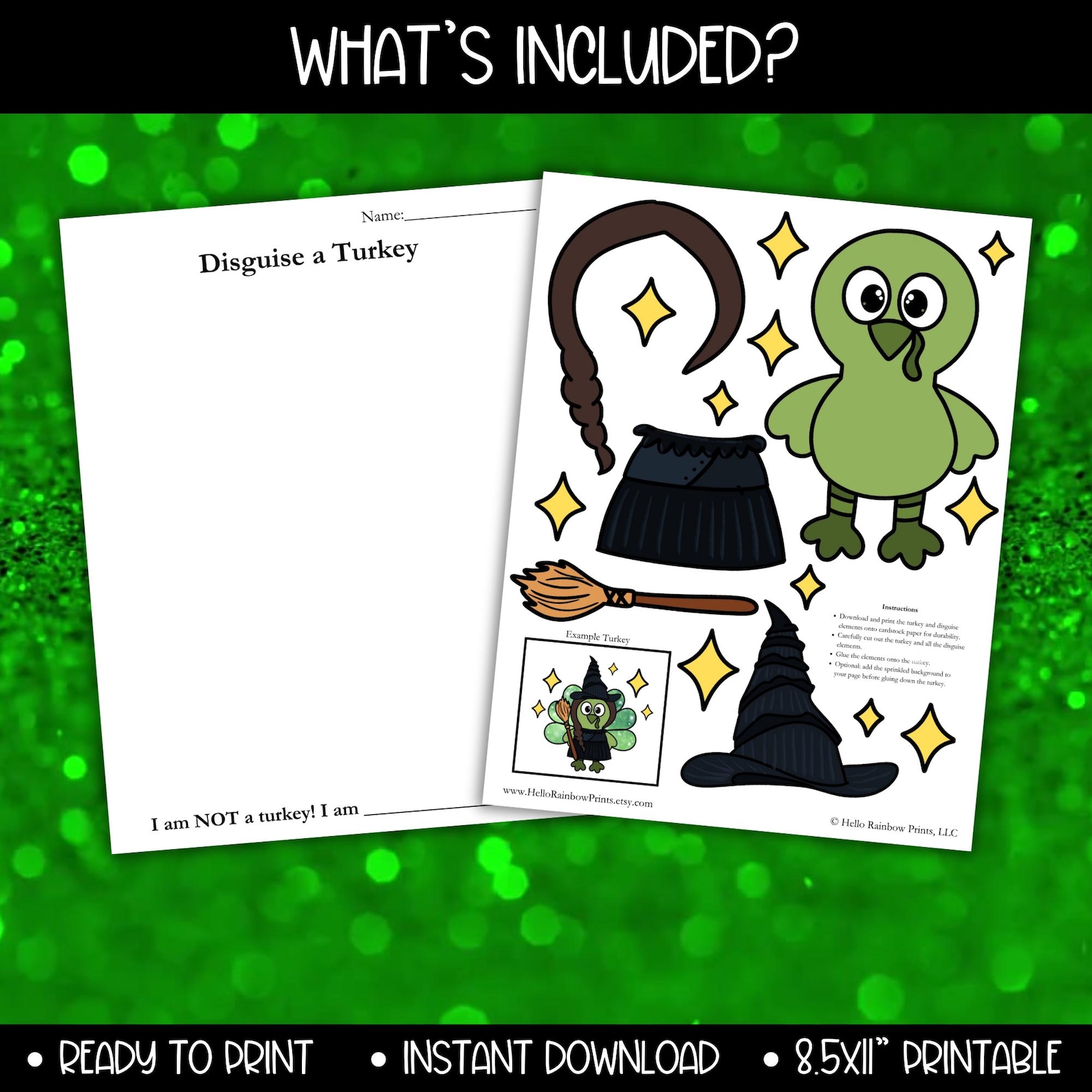 Disguise the Turkey Wicked Witch Printable Craft Kit, Elphaba Coloring ...