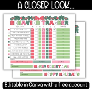 Christmas Editable Behavior Tracker for Kids, Holiday Classroom Student ...