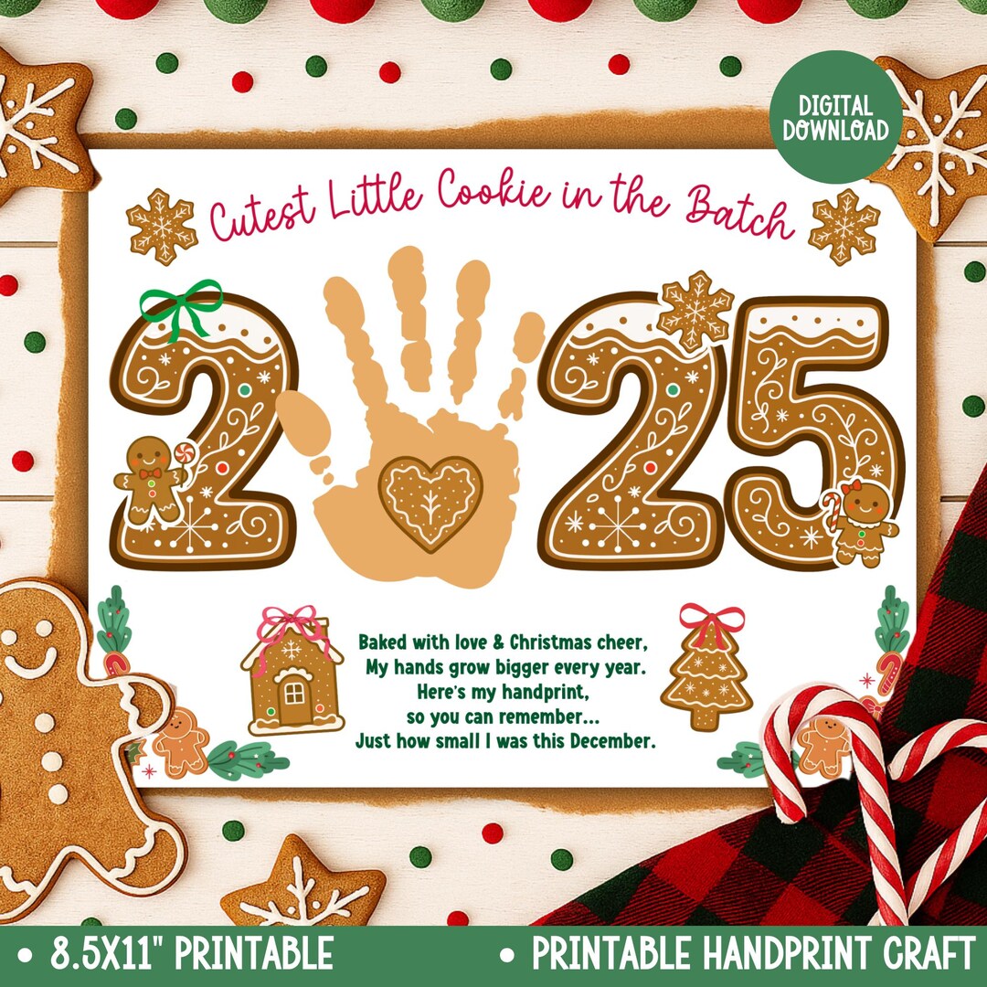 2025 Christmas Gingerbread Poem Handprint Craft, Cutest Cookie in the ...