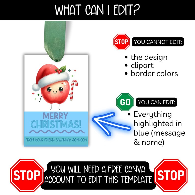 Holiday Applesauce Kids Class Treat Gift Tags, Editable Christmas Apple ...