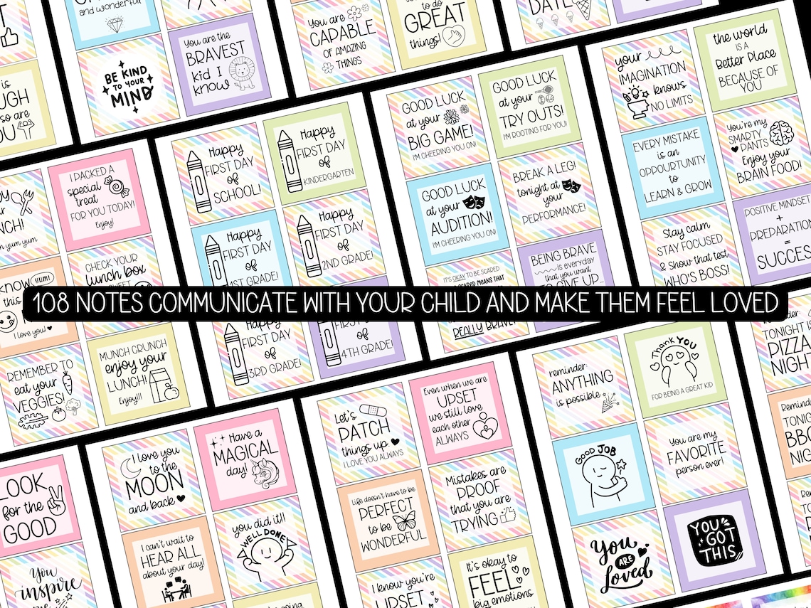 Printable Lunch Box Notes Preschool for Kids Encouragement Bundle ...