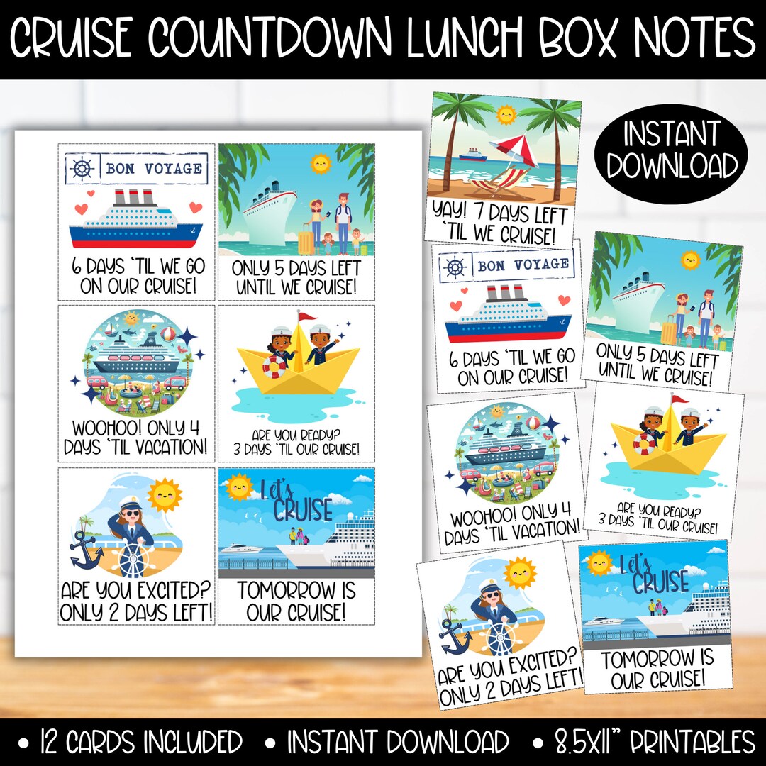 Lunch Box Notes Cruise Vacation Countdown Printable for Kids, Lunchbox ...