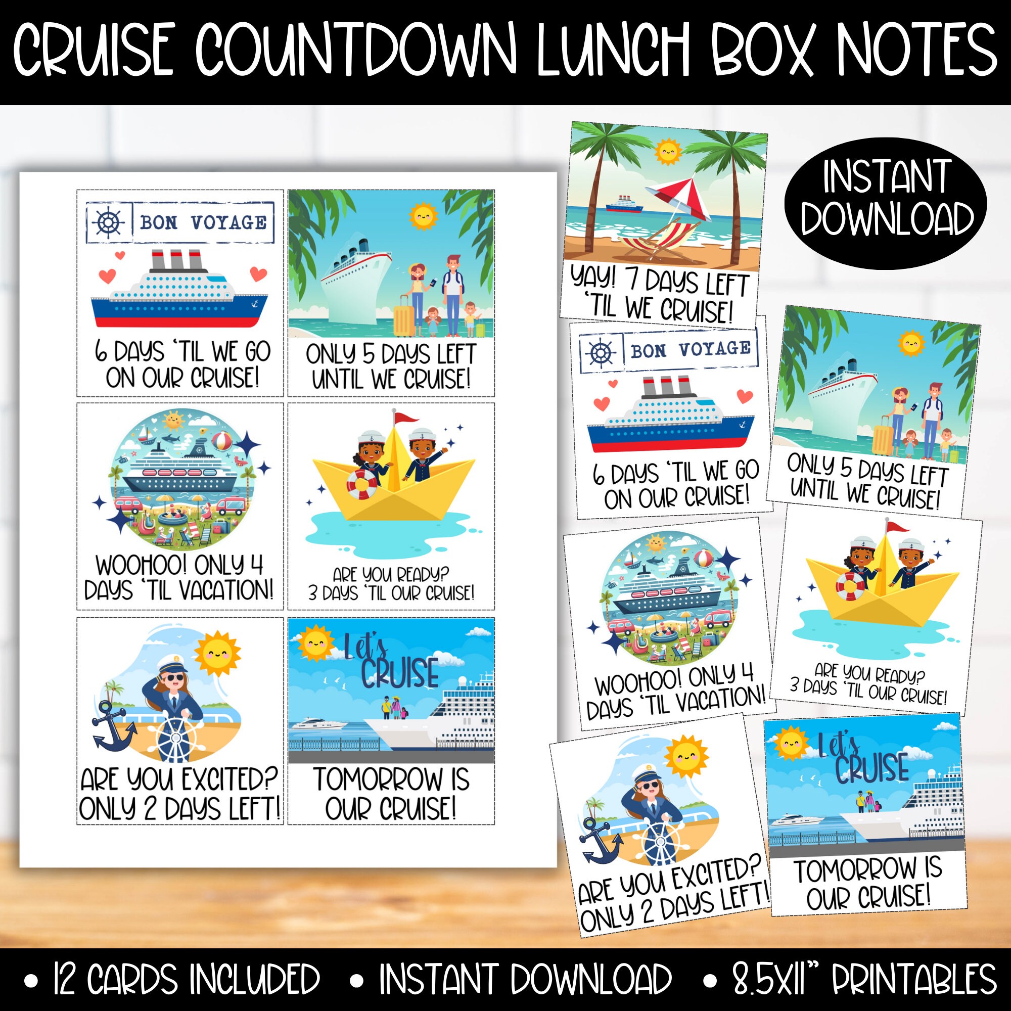 Lunch Box Notes Cruise Vacation Countdown Printable for Kids, Lunchbox ...