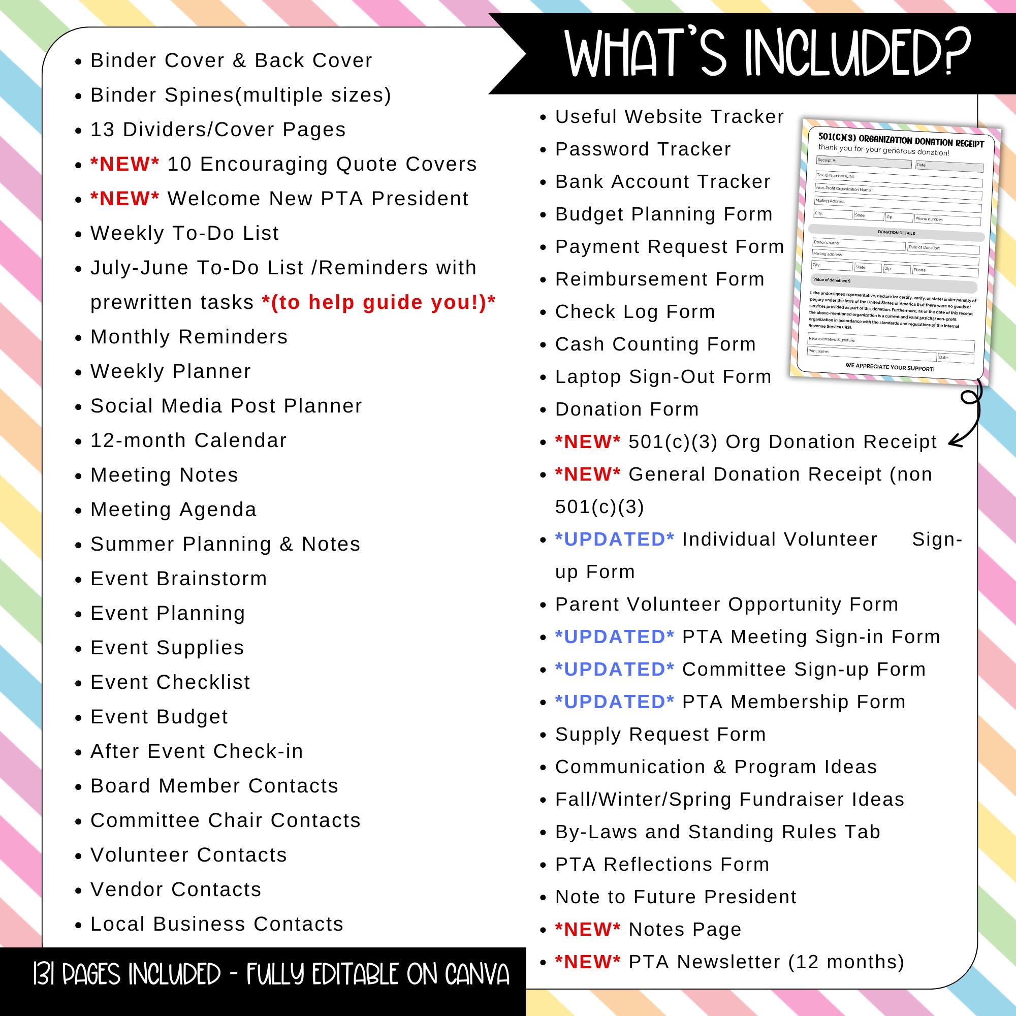 Editable PTA President Planner Canva BUNDLE, Membership Forms ...