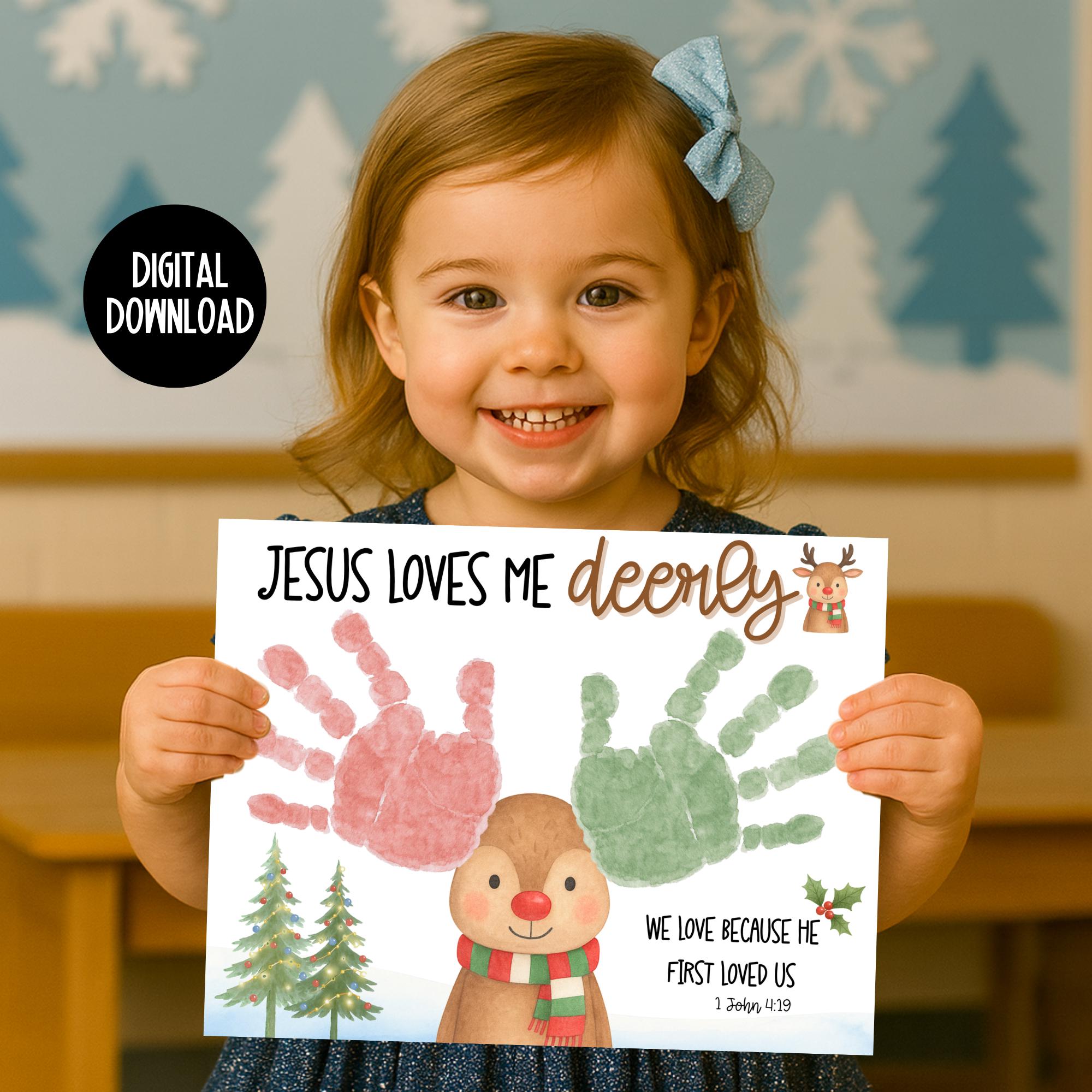 Christian Reindeer Handprint Craft, Jesus Loves Me Deerly Christmas ...