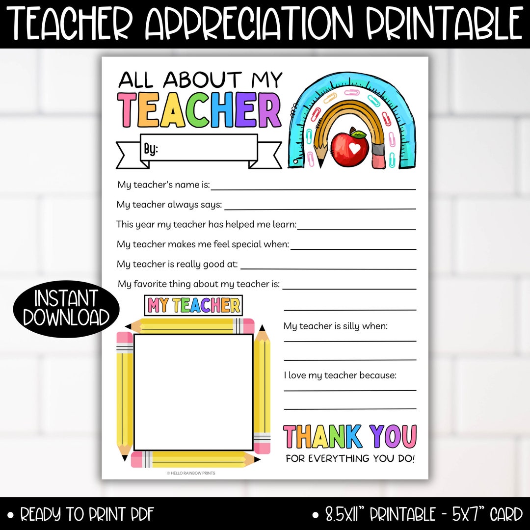 Teacher Appreciation Week Gifts, All About My Teacher, Kindergarten ...
