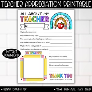Teacher Appreciation Week Gifts, All About My Teacher, Kindergarten ...