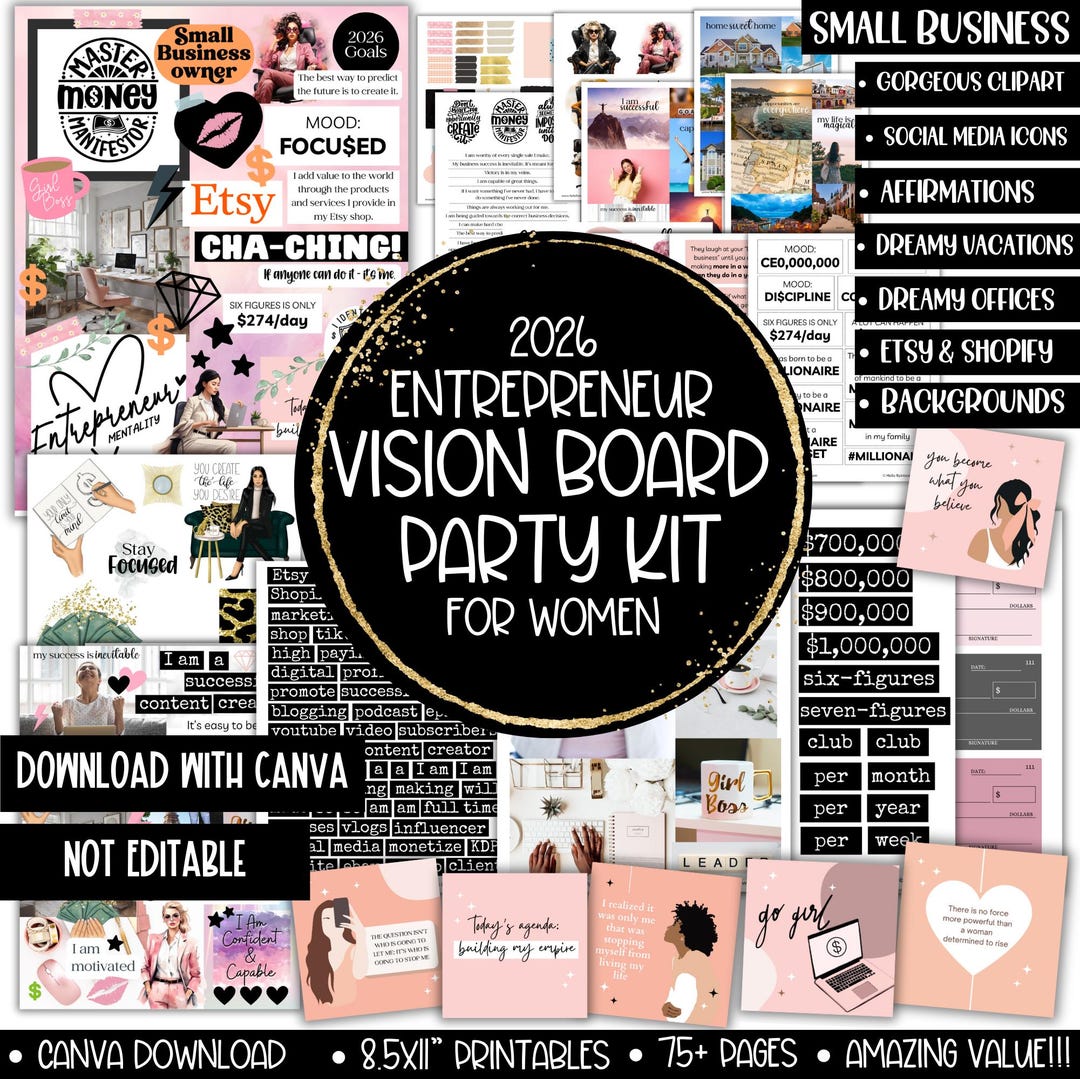 2026 Small Business Vision Board Party, Girl Boss New Year Goals ...