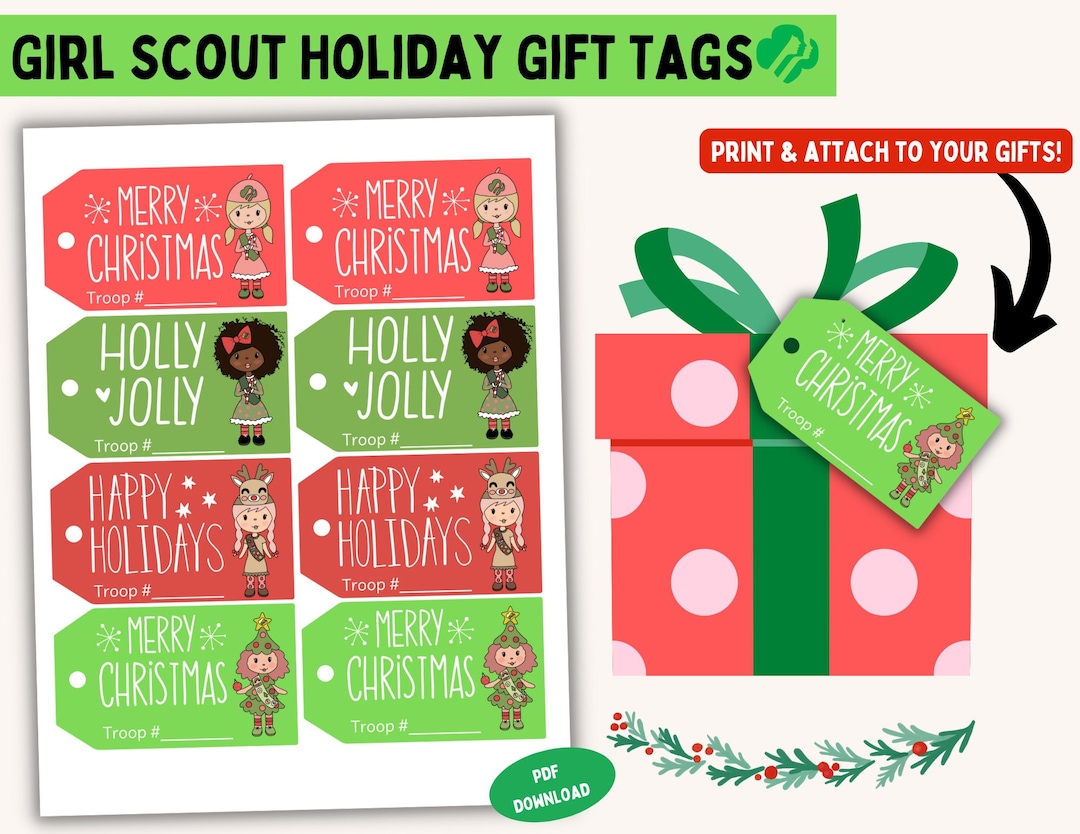 Girl Scout Christmas Holiday Gift Tag Card, Girl Scouts Holiday Xmas ...