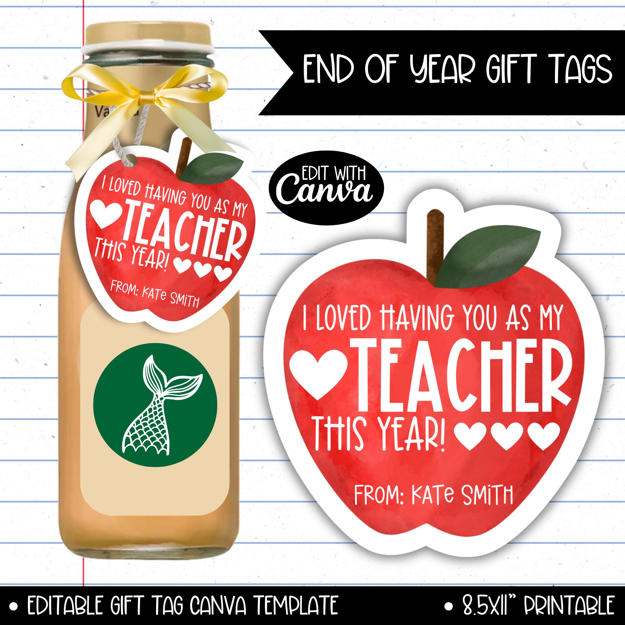End of Year Teacher Staff Appreciation Apple Gift Tag, Last Day School ...