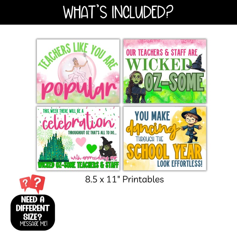 Wicked Teacher Appreciation Week Theme Poster Sign Bundle, Wizard of Oz ...