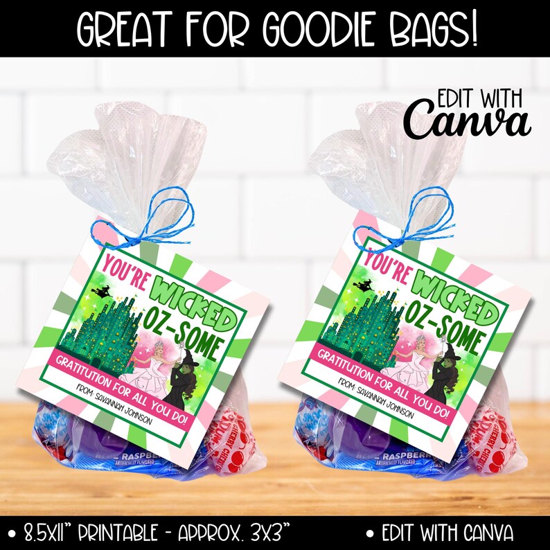 Wicked Thank You Gift Tags Template, Oz Theme Editable Appreciation Tag ...