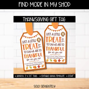 Thanksgiving Treats Gift Tags for Teacher Coworkers Hostess Printable ...
