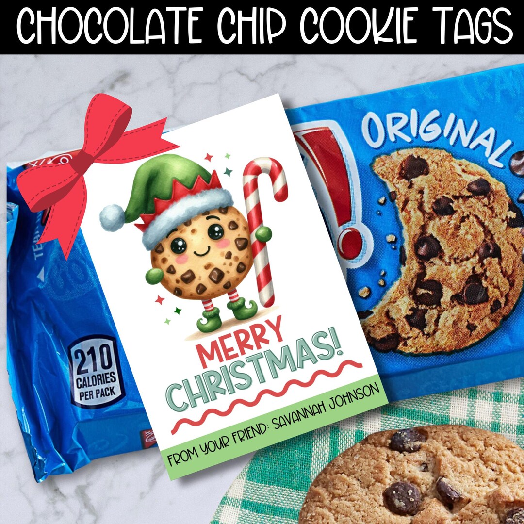 Christmas Chocolate Chip Cookie Treat Editable Gift Tags, Homemade Cookie Holiday Class Gifts ...