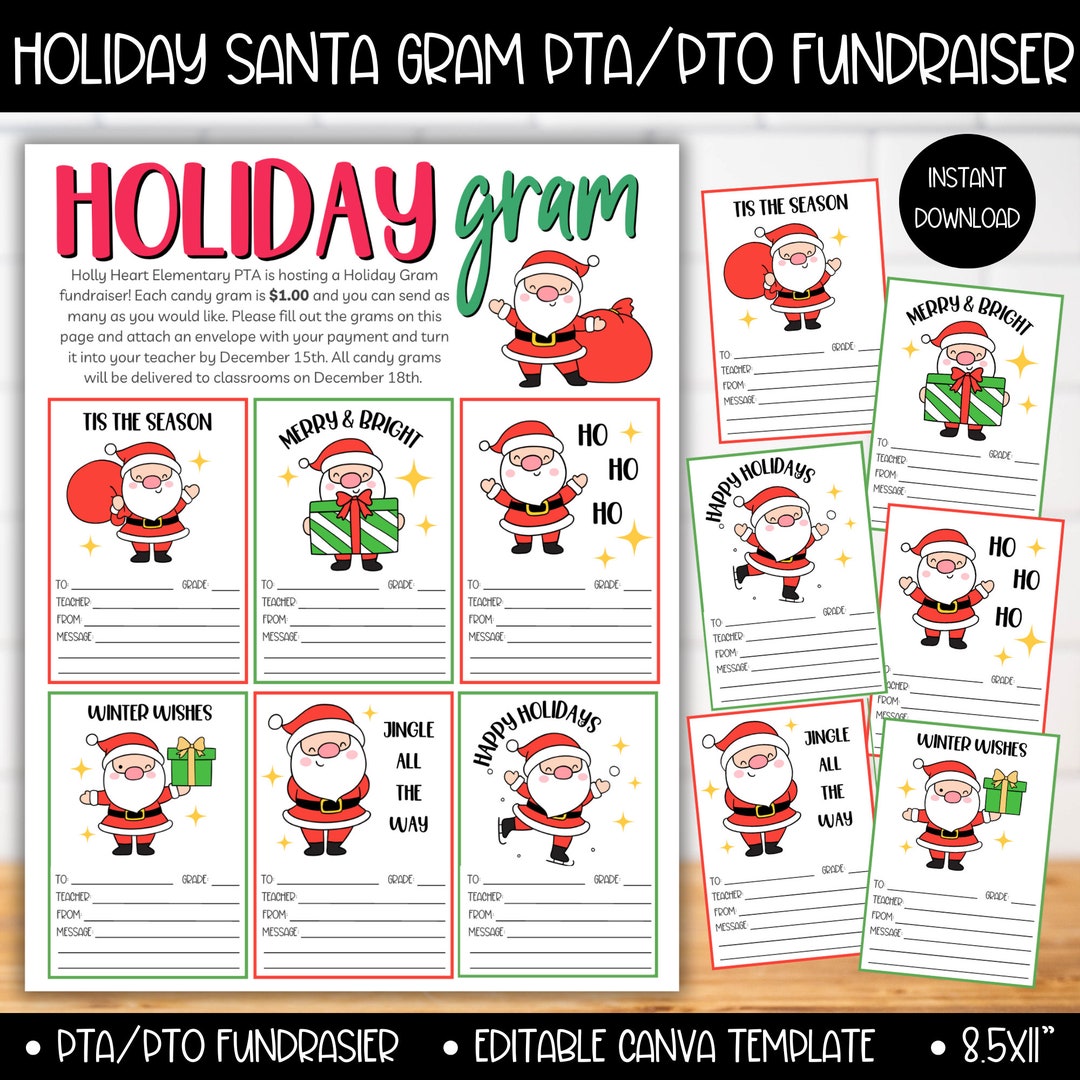 PTA PTO Christmas Santa Holiday Gram Fundraiser Flyer Template, Winter ...
