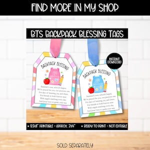 Back to School Backpack Blessing Tag Cards, Sunday School Christian ...